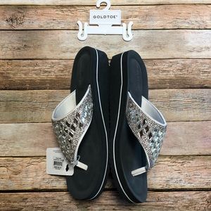 Gold Toe | Shoes | Gold Toe Bling Wedge Thong Sandal Nwt | Poshmark